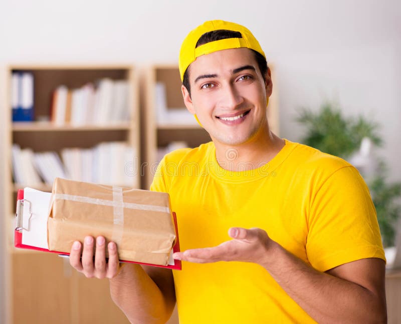 Delivery Man Delivering Parcel Box Stock Photo - Image of mail, deliver ...