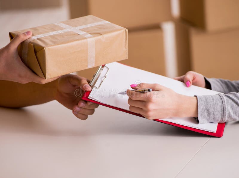 Delivery Man Delivering Parcel Box Stock Image - Image of delivery ...