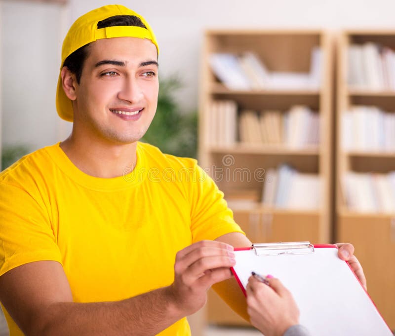 Delivery Man Delivering Parcel Box Stock Image - Image of package ...