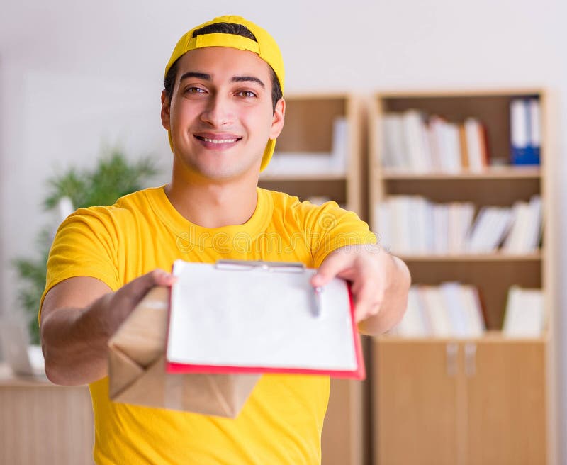 Delivery Man Delivering Parcel Box Stock Image - Image of holding ...