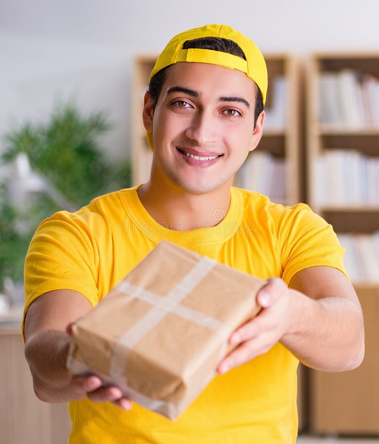 Delivery Man Delivering Parcel Box Stock Image - Image of giving, post ...