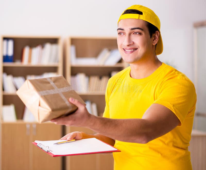 Delivery Man Delivering Parcel Box Stock Image - Image of container ...