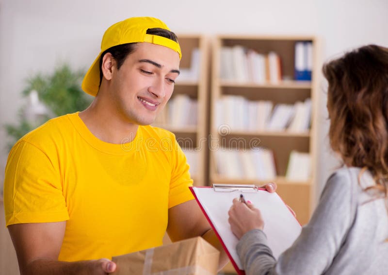 Delivery Man Delivering Parcel Box Stock Photo - Image of delivery ...