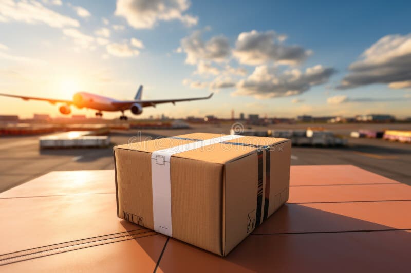 Delivery Man Delivering a Parcel Box To Customer by Cargo Plane ...