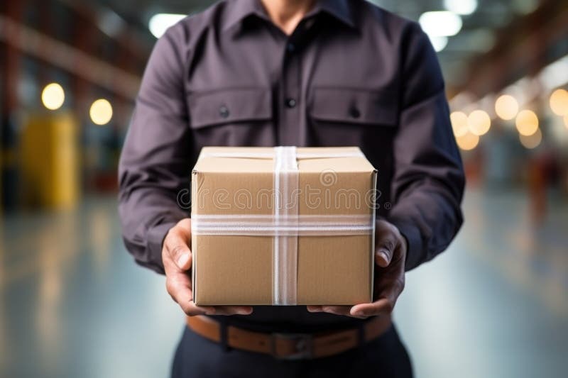 Delivery Man Delivering a Parcel Box To Customer by Cargo Plane ...
