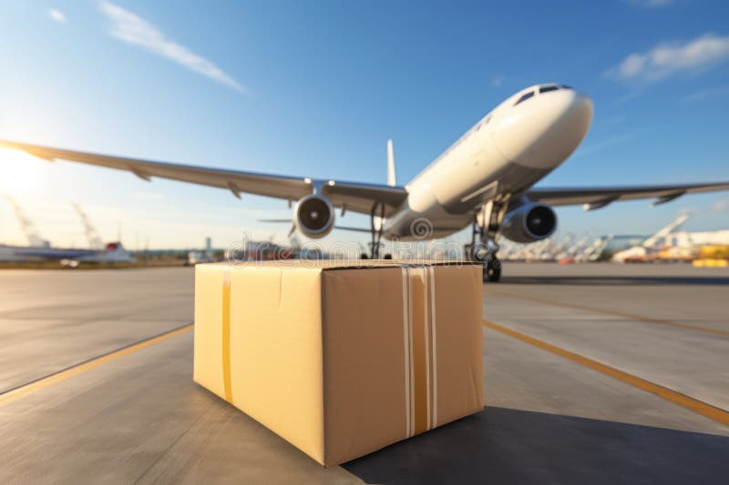 Delivery Man Delivering a Parcel Box To Customer by Cargo Plane ...