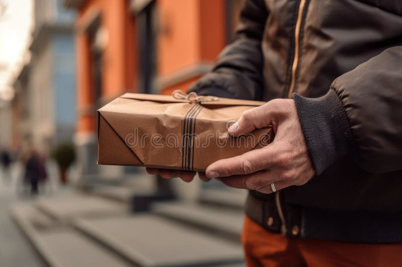 Delivery Man Delivering a Parcel Box To Customer. Stock Photo - Image ...