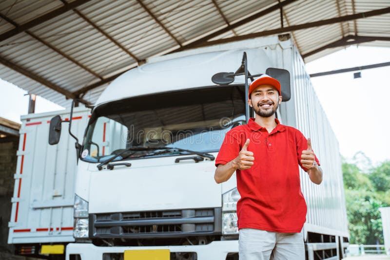 Delivery Man Driver with Thumbs Up in Front of Truck Stock Photo ...