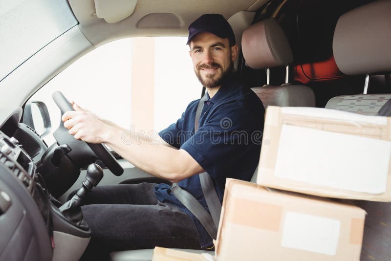 Delivery Man Driving His Van Stock Image - Image of seat, career: 67727755