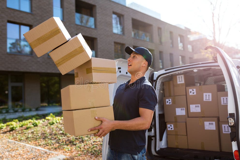 Delivery Man Dropping Boxes Stock Image - Image of driver, distribution ...