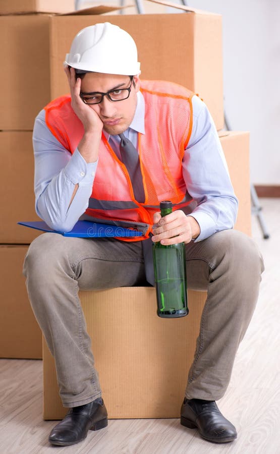 Delivery man drunk at work stock photo. Image of abusing - 177528962