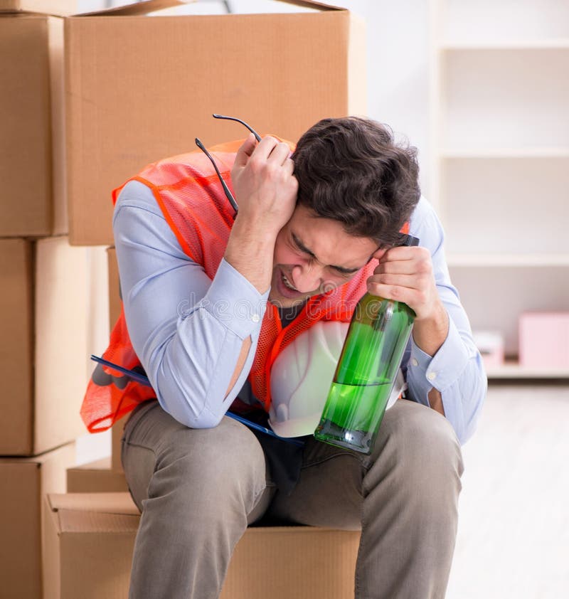 Delivery man drunk at work stock image. Image of alcoholism - 218879025