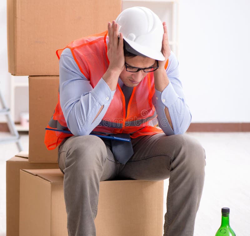 Delivery man drunk at work stock image. Image of addict - 226276629