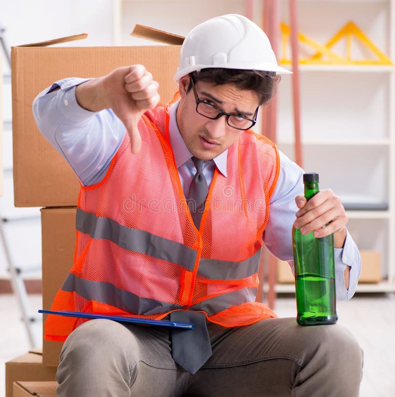 Delivery man drunk at work stock photo. Image of alcohol - 235645098
