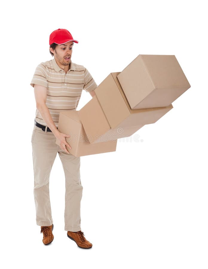 Delivery Man with Falling Stack of Boxes Stock Photo - Image of deliver ...