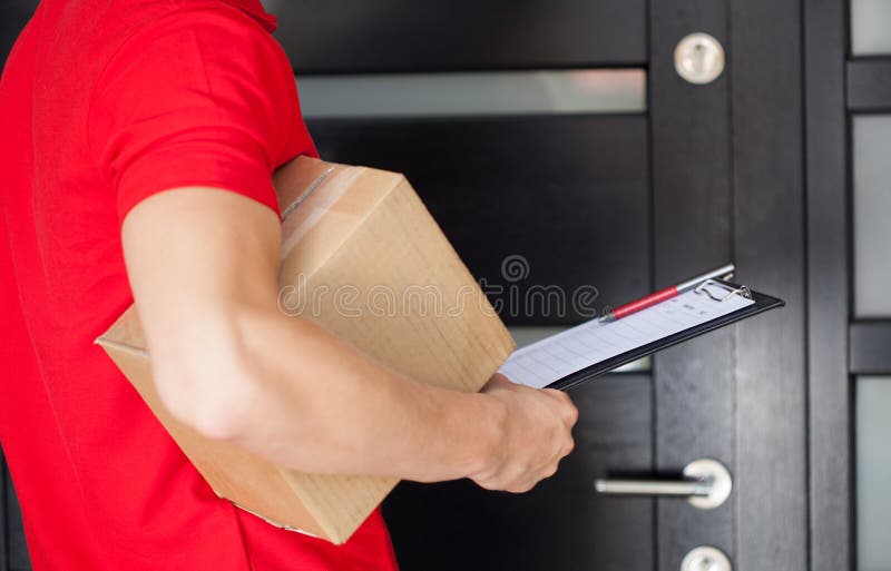 Pizza Delivery Man with Customer Stock Image - Image of door, people ...