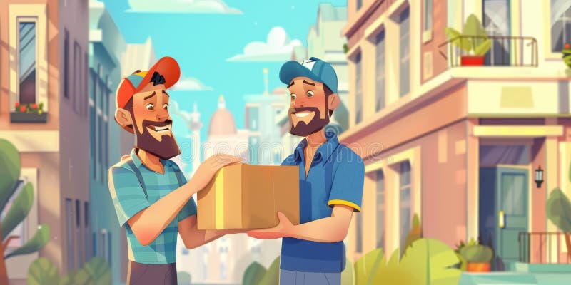 Delivery Man Giving Package To Customer. Created by Generative ...