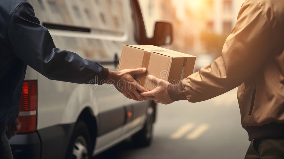Delivery Man Handing the Package, Box To a Customer Stock Illustration ...