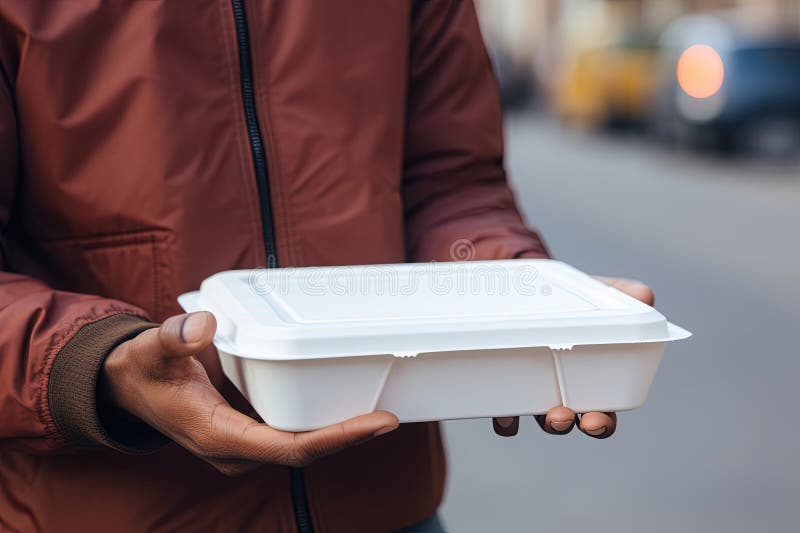 Delivery Man Handing a Slack of Foam Lunch Box. Generative AI Stock ...