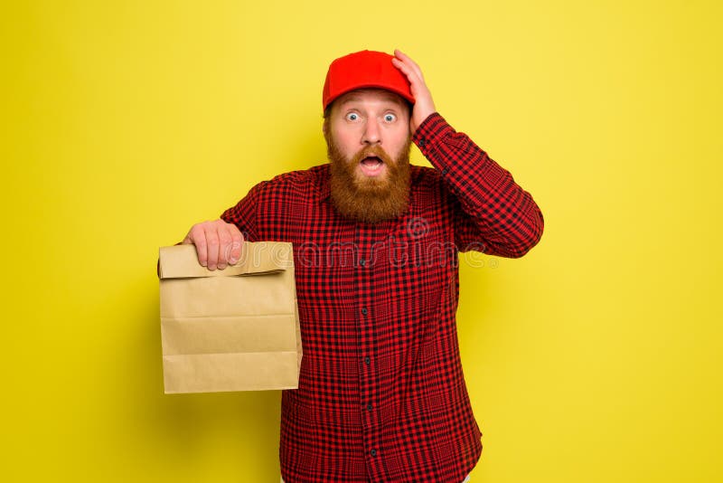 Amazed Delivery Man with Hat and Beard Stock Image - Image of ...
