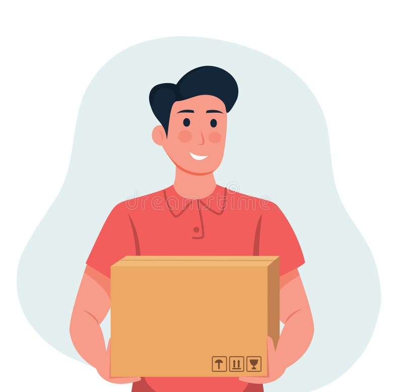 Delivery Man Holding Delivery Box Vector Illustration Stock Vector - Illustration of happy ...