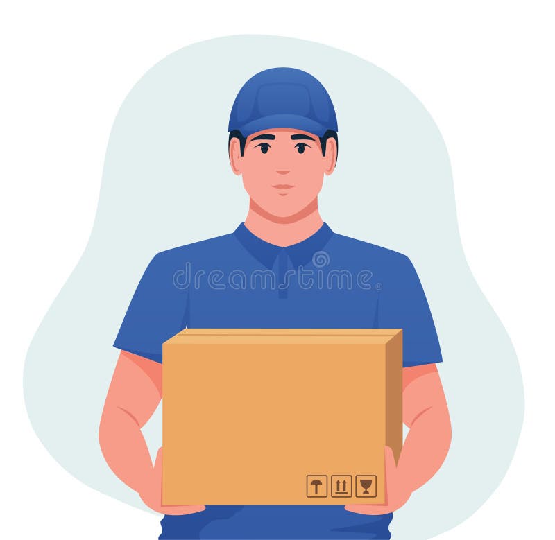 Delivery Man Holding Delivery Box Vector Illustration Stock Vector ...