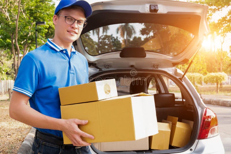 Delivery Man Holding Package Box To Service Delivery, Delivery C Stock ...