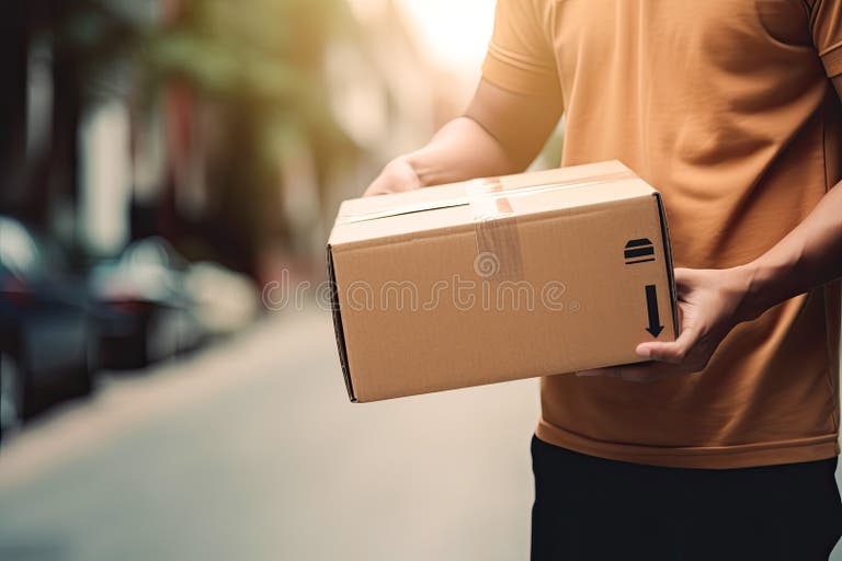 Delivery Man Holding a Package in His Hands Stock Illustration ...