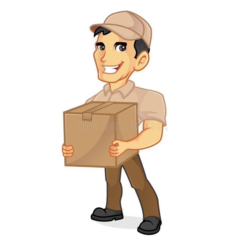 Delivery Man Holding Trolley Stock Vector - Illustration of package ...