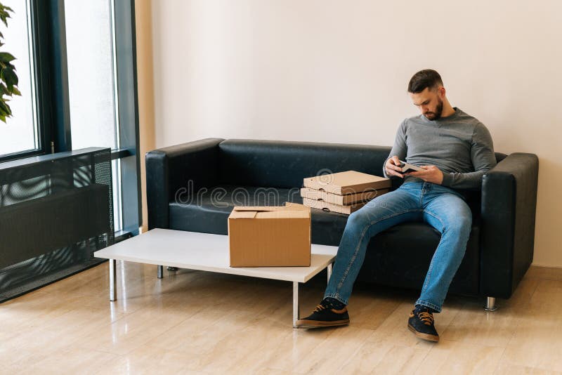 Delivery Man Holding Using Payment POS Terminal Waiting Customer ...