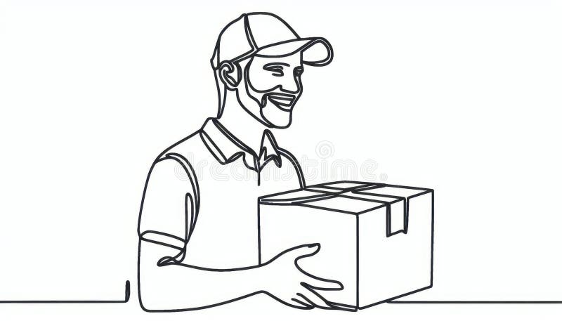 Delivery Man, Minimalist Line Art of Delivery Worker Handling Package ...