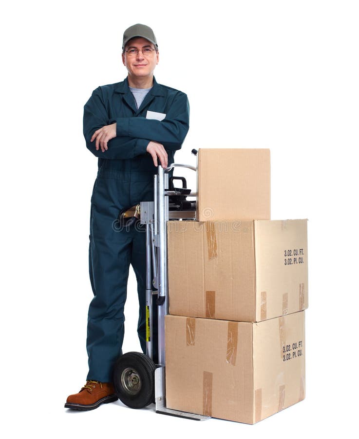 Delivery man with pacages. stock image. Image of mailman - 89857779