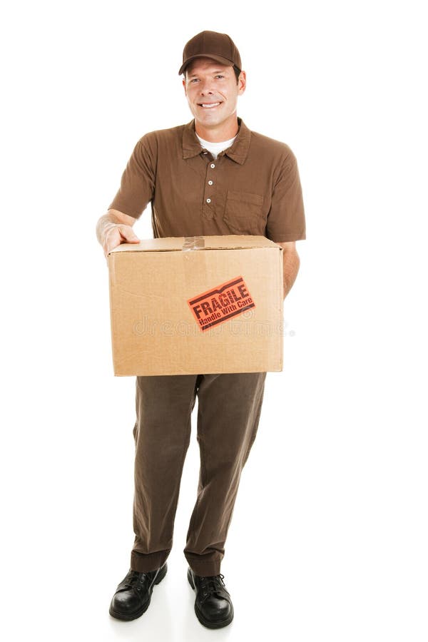 Delivery Man with Package - Full Body Stock Image - Image of moving ...