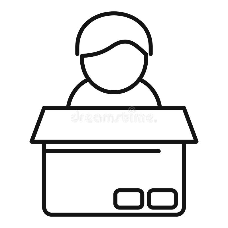 Delivery Man Packing Parcel Box Outline Icon Stock Vector ...