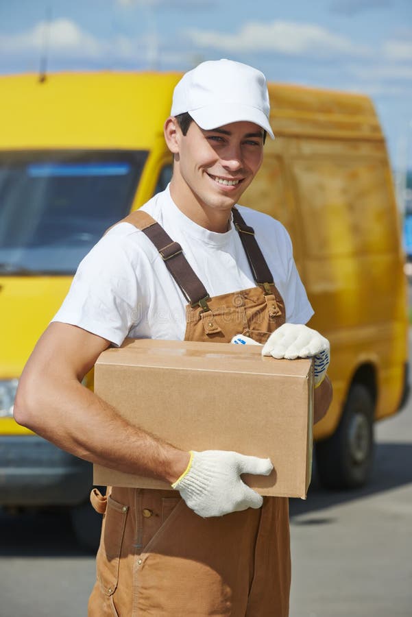 Delivery Man with Parcel Box Stock Image - Image of postal, male: 39965389