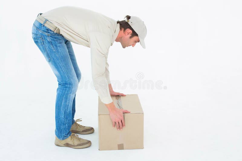 Delivery Men Bending Down Near Carton Boxes Stock Image - Image of gift ...