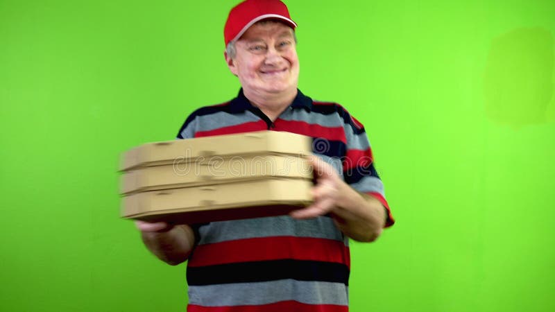 Delivery Man with Pizza Boxes Having Fun and Energetically Dancing ...