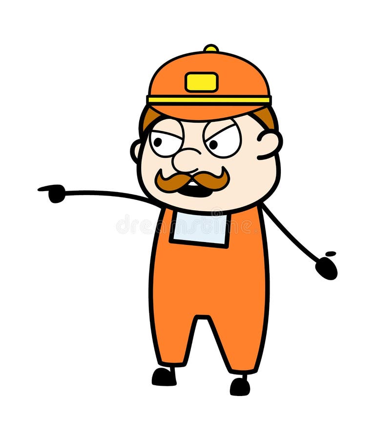 Pointing while Talking - Retro Cartoon Carpenter Worker Vector ...
