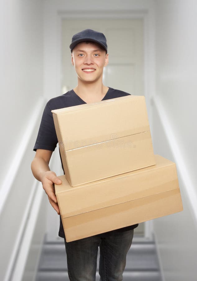 Delivery man portrait stock image. Image of deliver, blue - 64538593