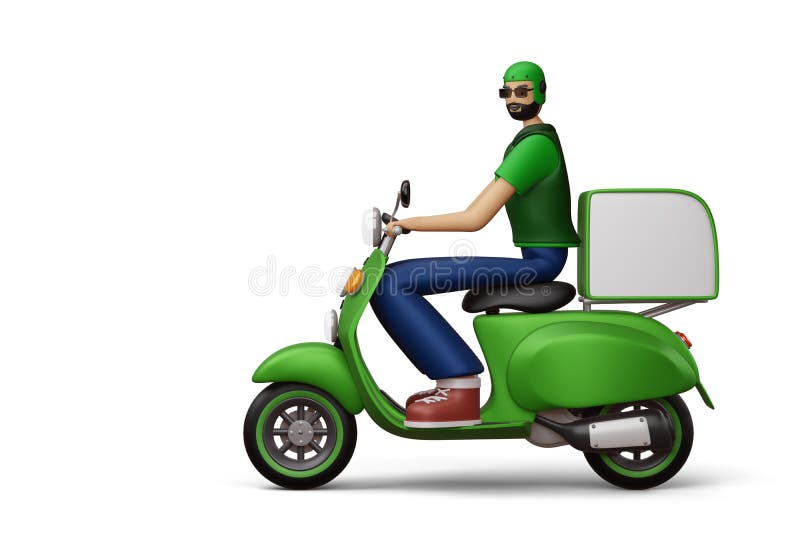 Delivery Man Riding a Motorcycle with Delivery Box, 3d Rendering Stock ...