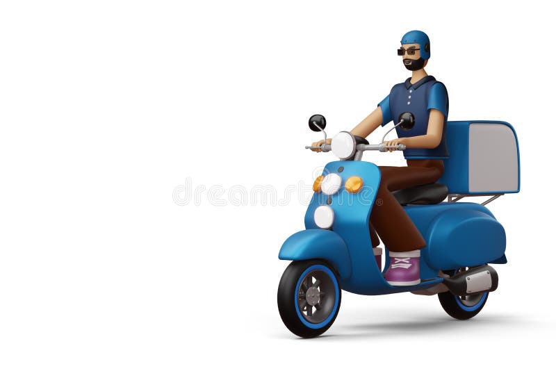 Delivery Man Riding a Motorcycle with Delivery Box, 3d Rendering Stock ...