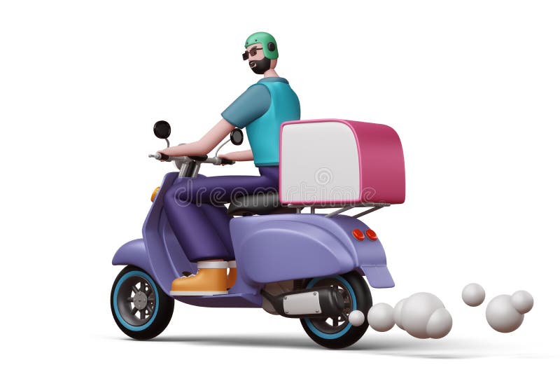 Delivery Man Riding a Motorcycle with Delivery Box, 3d Rendering Stock ...