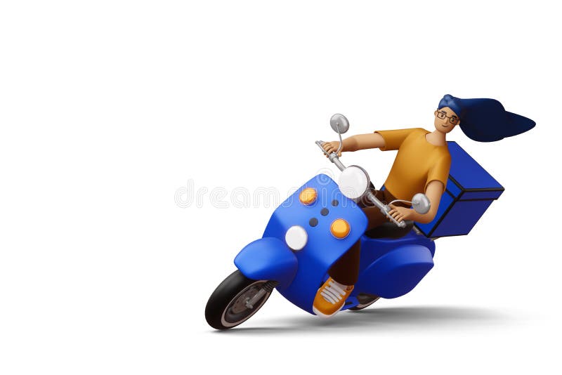 Delivery Man Riding a Motorcycle with Delivery Box, 3d Rendering Stock ...
