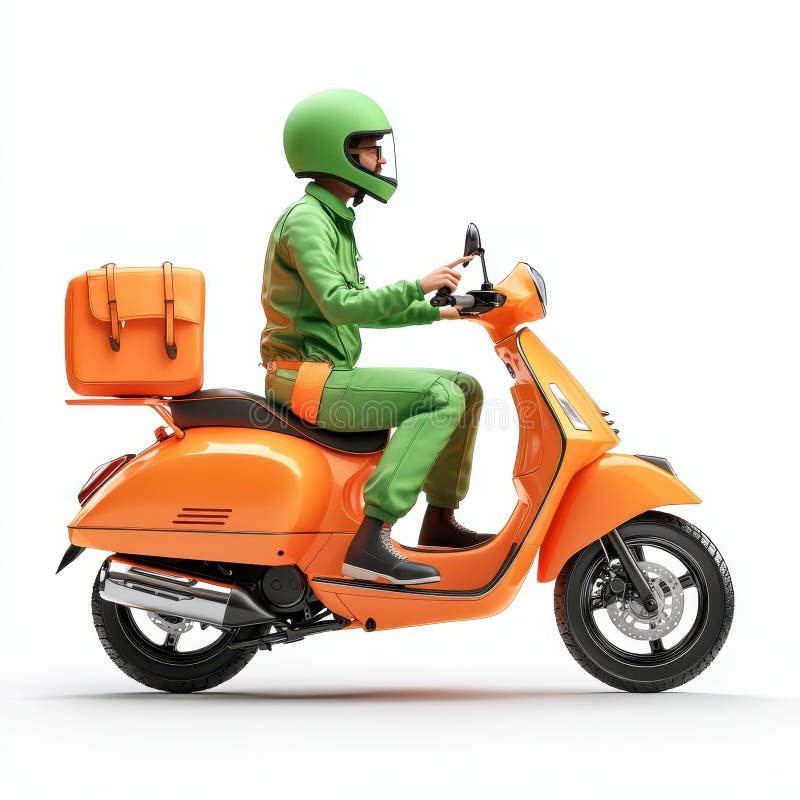 Delivery Man Riding an Orange Scooter with a Package Stock Illustration ...