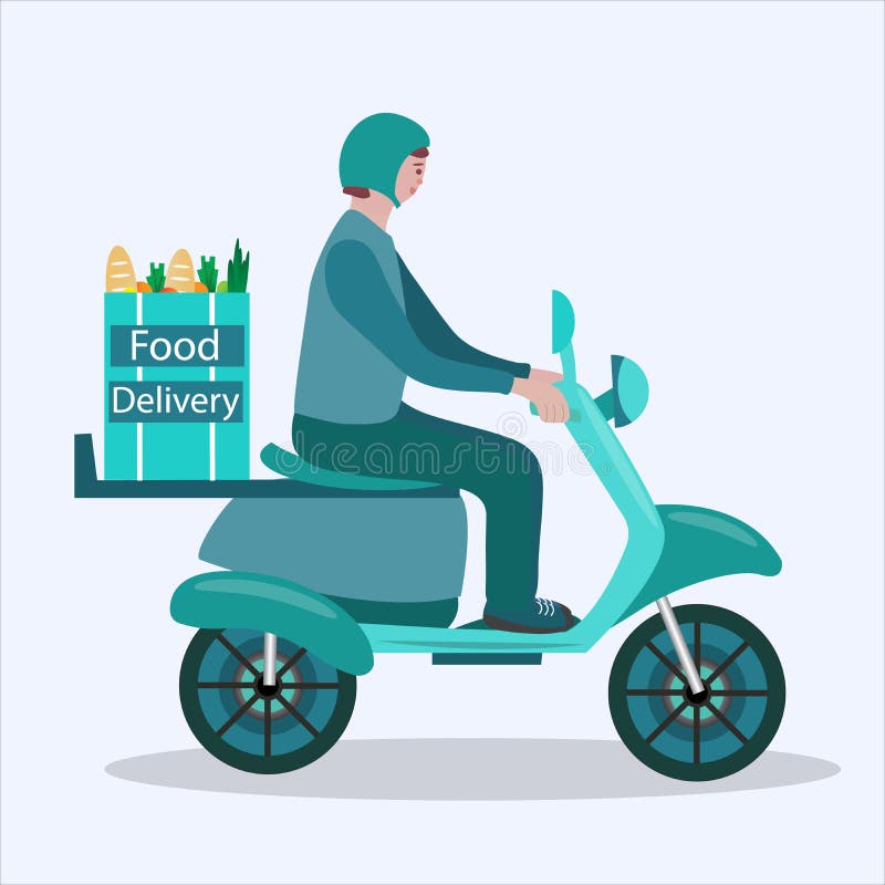 Delivery Man Riding Scooter Food Delivery Service Stock Vector