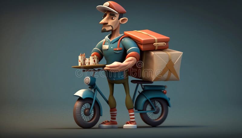 Delivery Man Riding A Scooter Illustration Food Delivery Man Stock