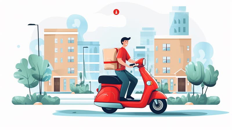 Delivery Man Riding Scooter Motorcycle Using Mobile App for Location ...