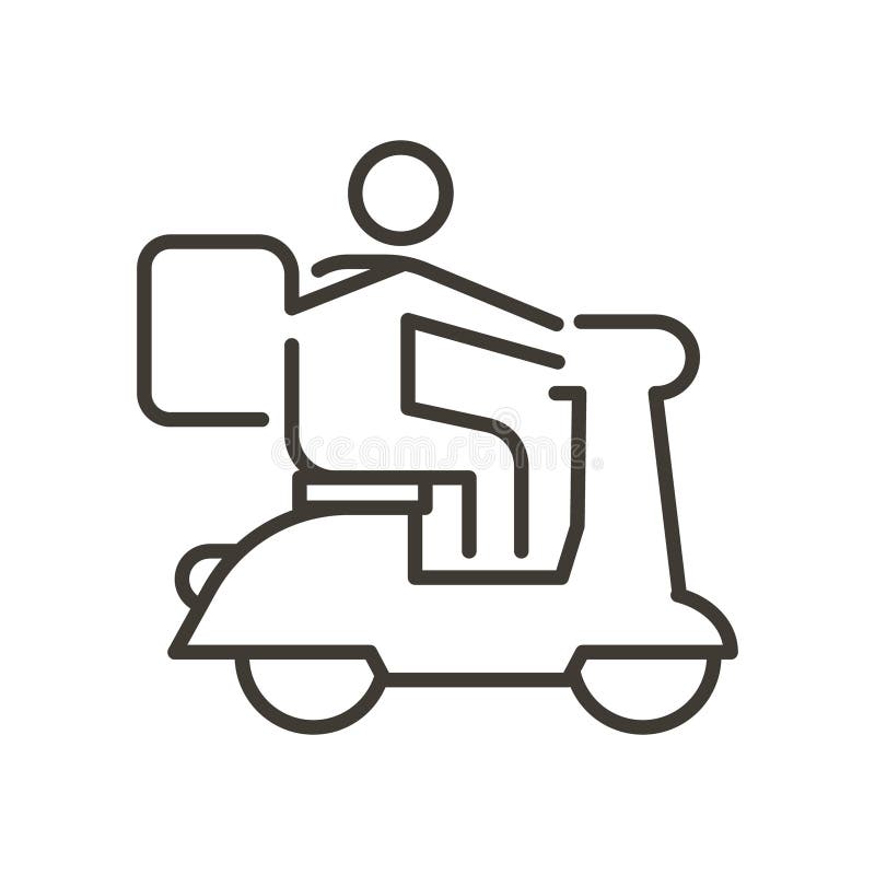 Delivery Man Riding A Scooter Motorcycle Vector Thin Line Icon For