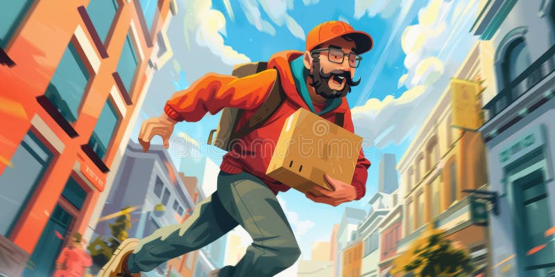 Delivery Driver Running Package Cartoon Stock Photos - Free & Royalty ...