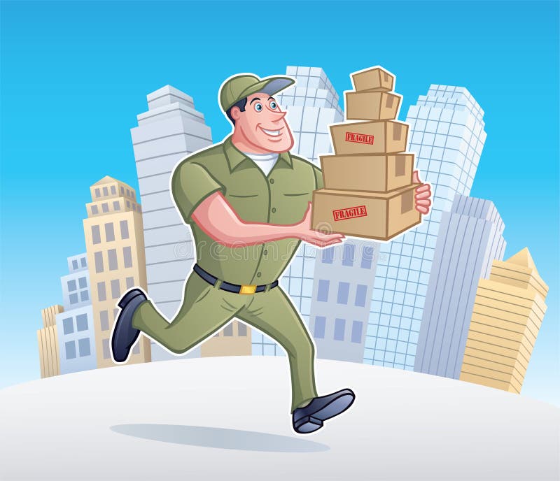 Delivery Man Running with Packages Stock Illustration - Illustration of ...